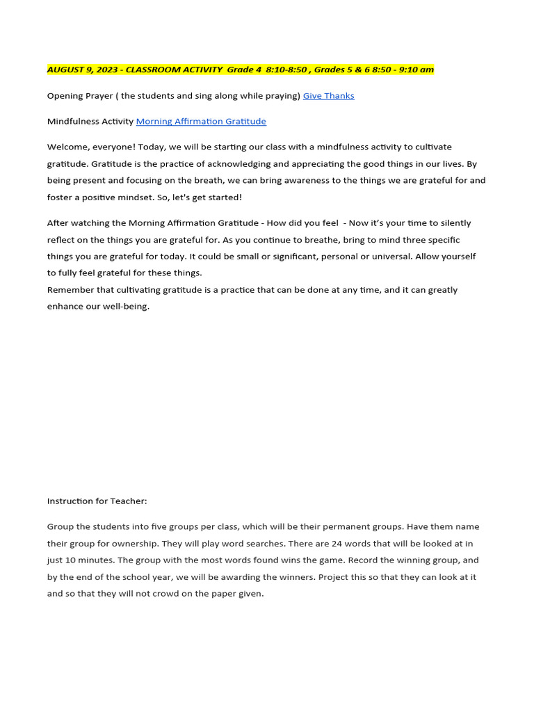 Activity Wellness Wednesday Being Grateful | PDF | Gratitude | Mindfulness