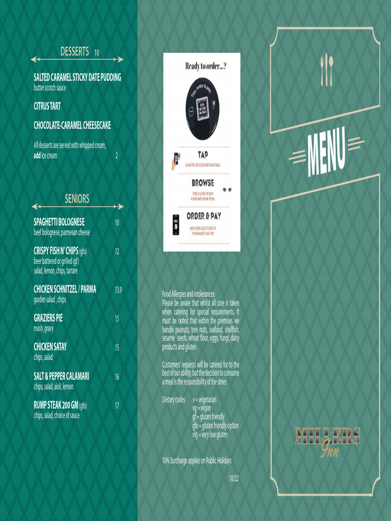 Millers Inn Main Menu | PDF | Salad | Sauce