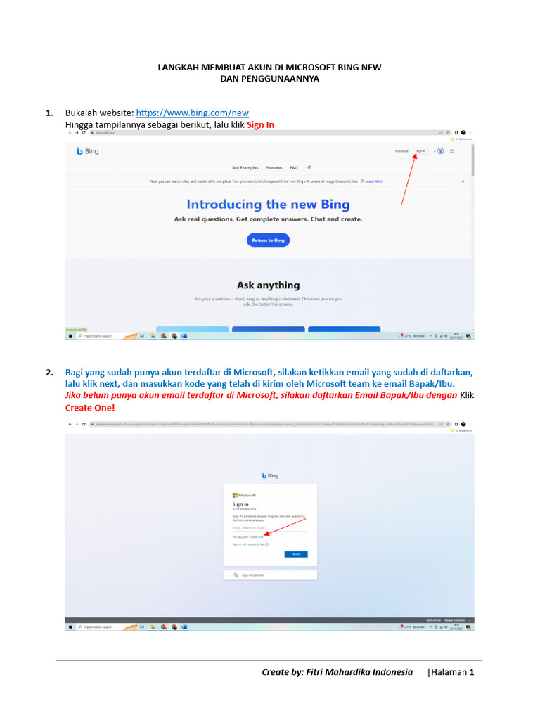 1. CARA MENDAFTARKAN EMAIL KE MICROSOFT BING MENGGUNAKAN GMAIL | PDF