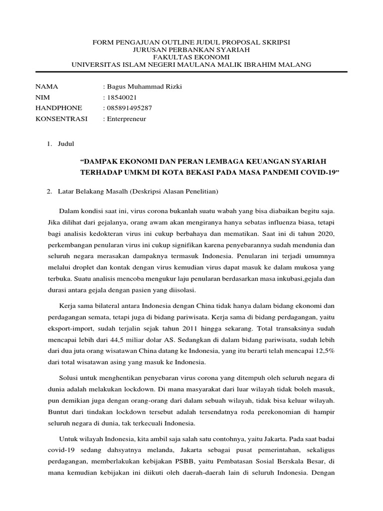 REVISI FORM PENGAJUAN OUTLINE JUDUL PROPOSAL SKRIPSI_BAGUS MUHAMMAD RIZKI_18540021_PBS (1) | PDF