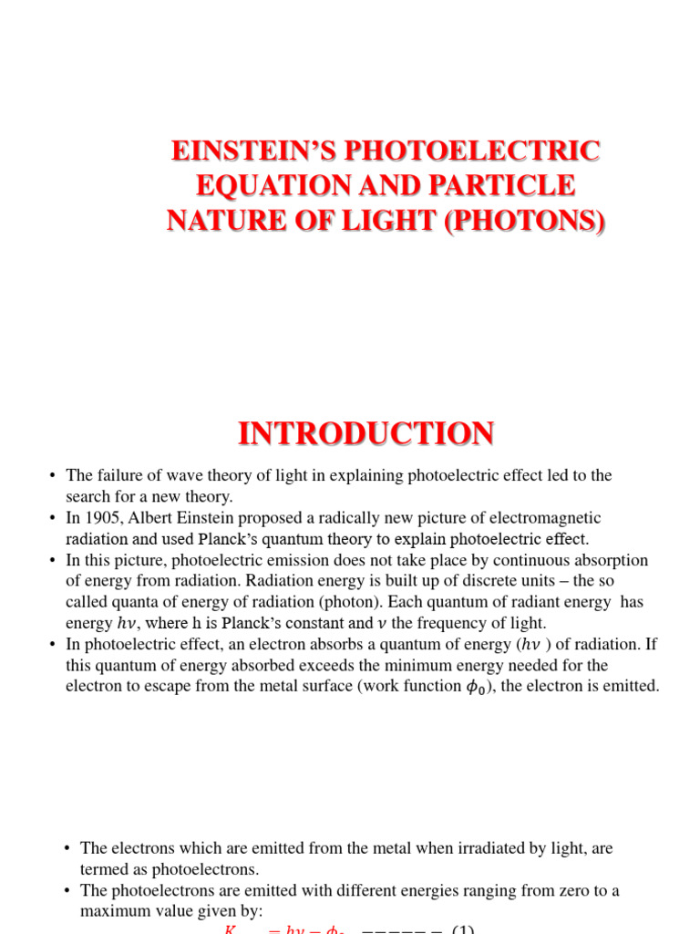 Einstein's Photoelectric Equation and Particle Nature of Light | PDF ...