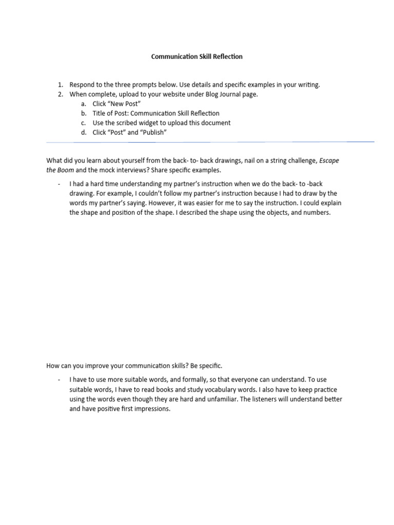 Communication Activity Reflection | PDF | Communication | Behavior ...