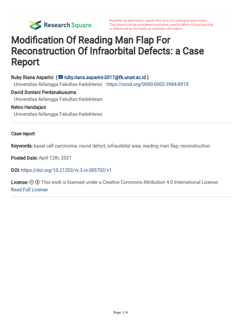 Modi Cation of Reading Man Flap For Reconstruction of Infraorbital ...