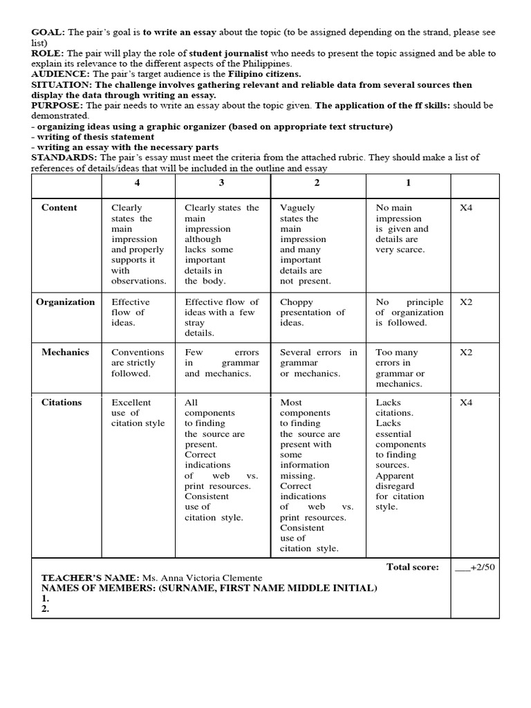 Rubric For Essay Writing - PT | PDF | Essays | Citation