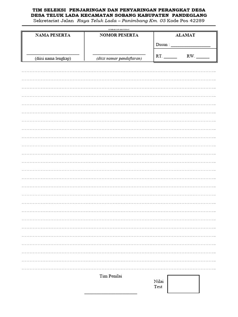 Lembar Jawaban Essay | PDF