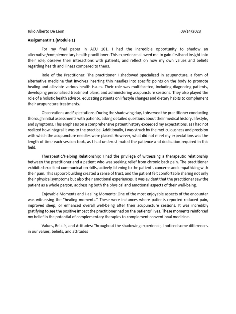 MODULE 2 Assignment # 1 (Module 1) - DE LEON | PDF | Alternative Medicine | Acupuncture
