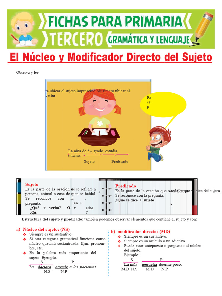 El Núcleo y Modificador Directo Del Sujeto | PDF | Asunto (gramática ...