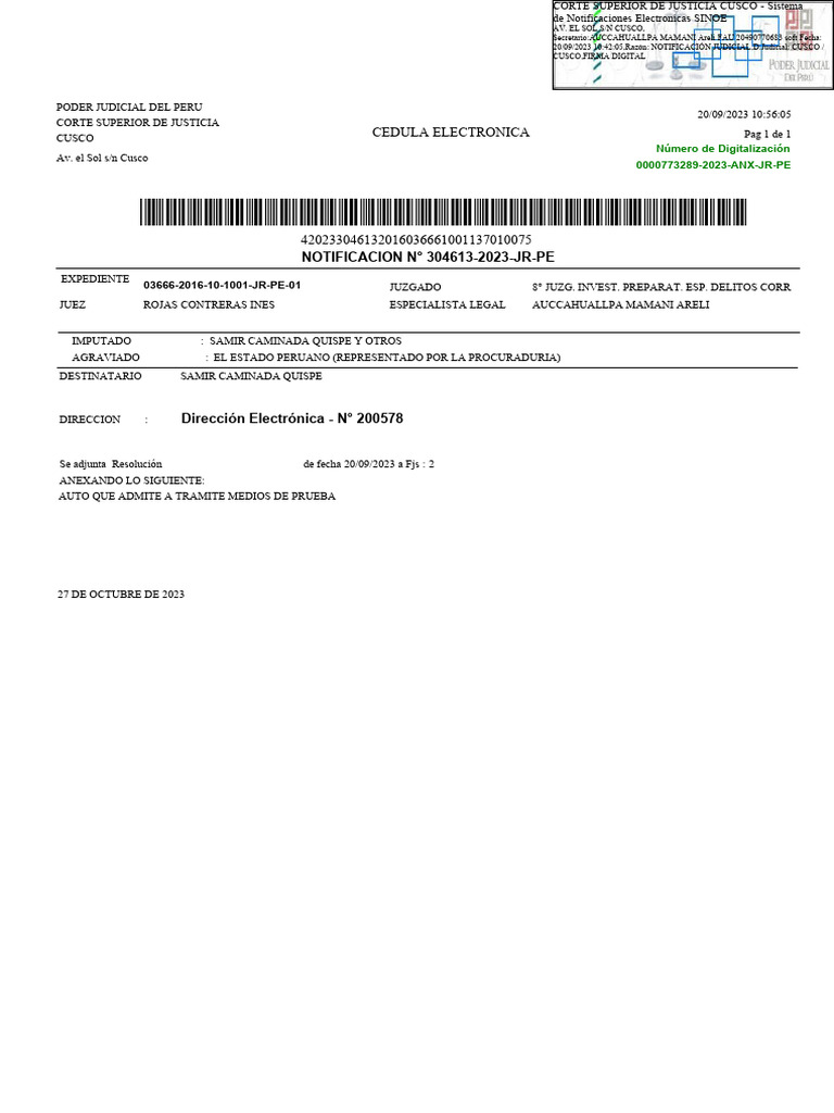 Auto de Admision de Pruebas | PDF