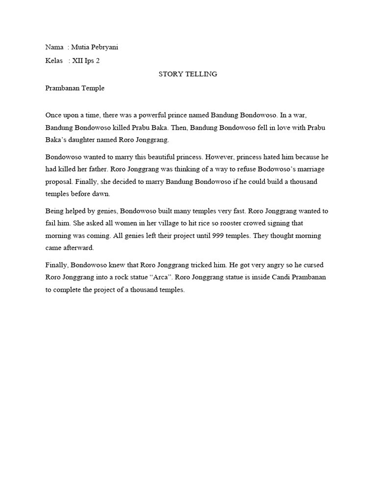Story Telling Uprak Mutia Pebryani Xii Ips 2 | PDF