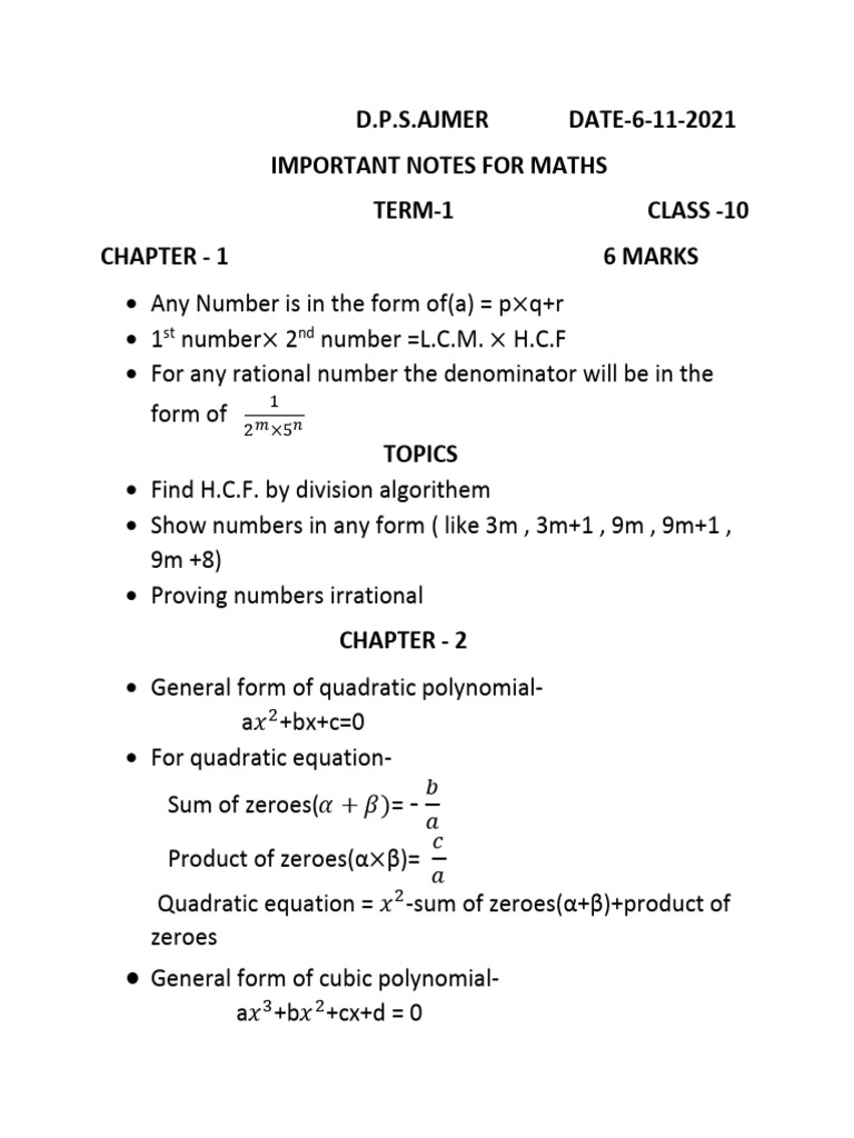 10 Class Dps Notes | PDF