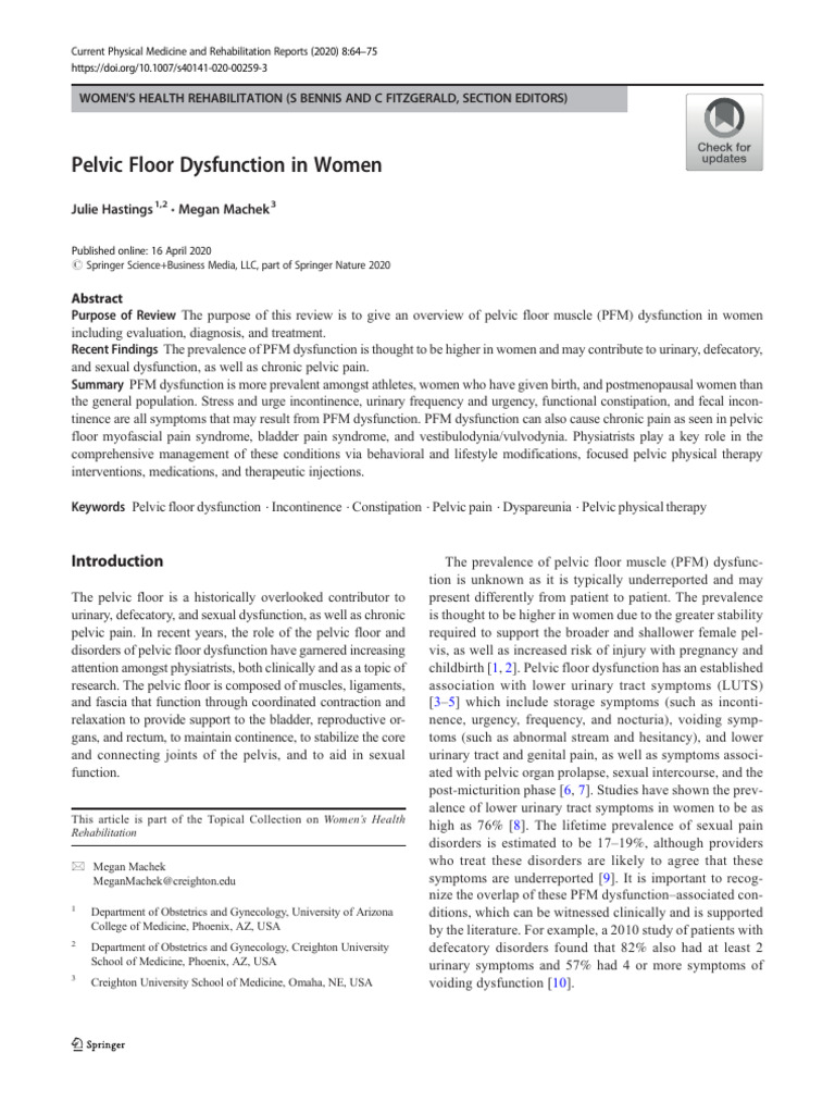 Pelvic Floor Dysfunction In Women Pdf Urinary Incontinence Constipation