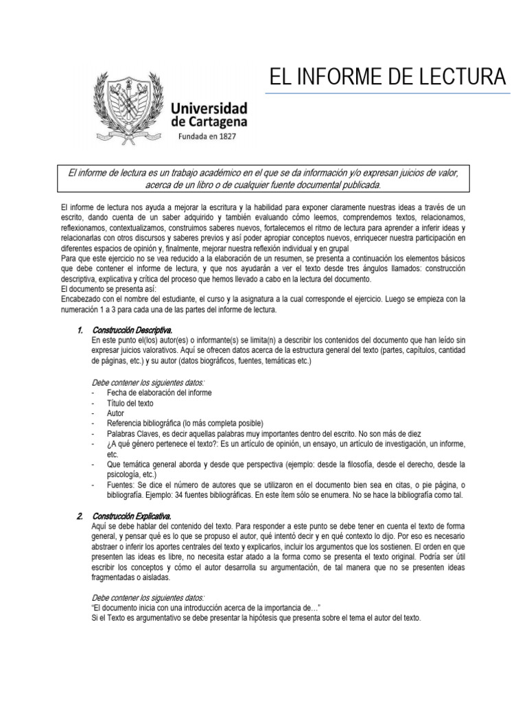 Guia Para El Informe De Lectura Pdf Bibliografía Autor 3271