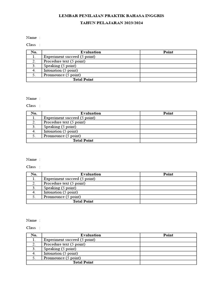 Lembar Penilaian Praktik Bahasa Inggris | PDF