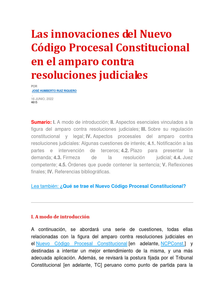 Proceso de Amparo Contra Resoluciones Judiciales 5 | PDF | Ley procesal ... Proceso de Amparo Contra Resoluciones Judiciales 5 | PDF | Ley procesal ...