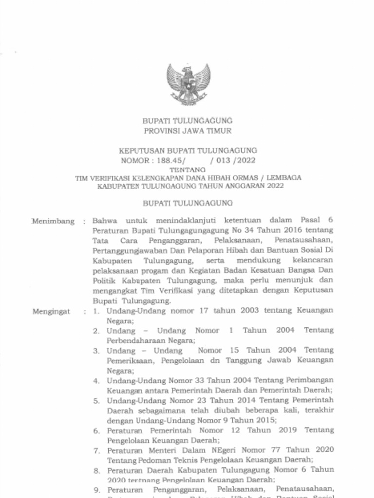 SK Tim Verifikasi Dana Hibah Ormas LSM-20220719114248 | PDF