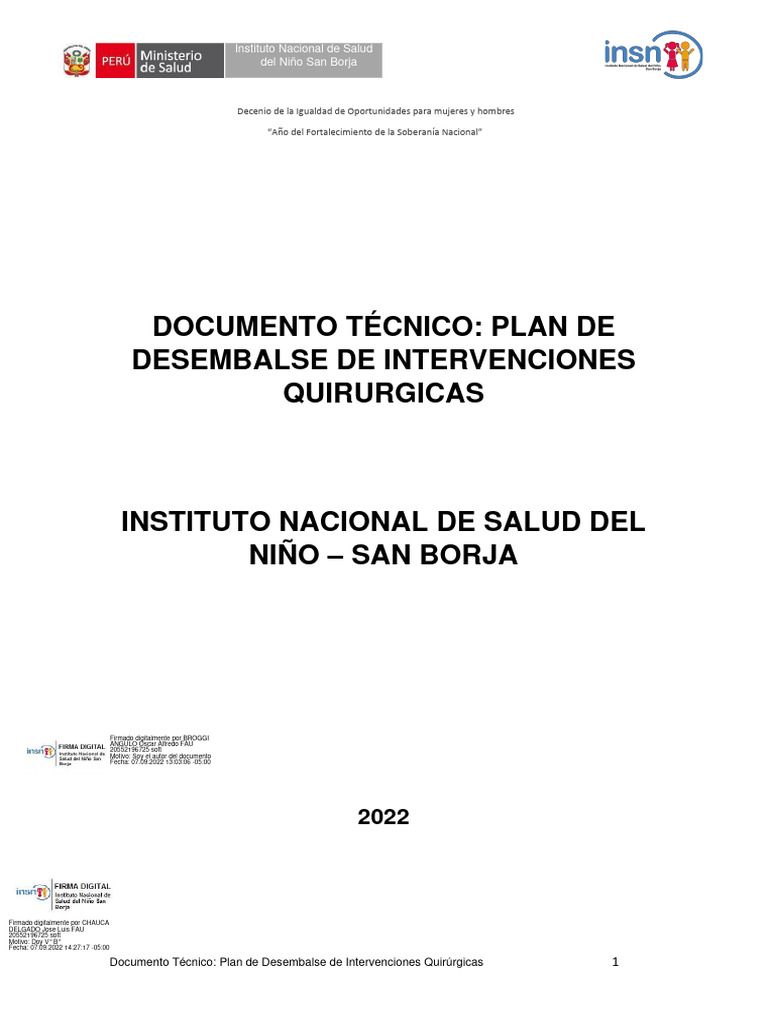 Plan Desembalse Quirúrgico INSN-SB | PDF | Hospital | Medicina de Cuidados Intensivos
