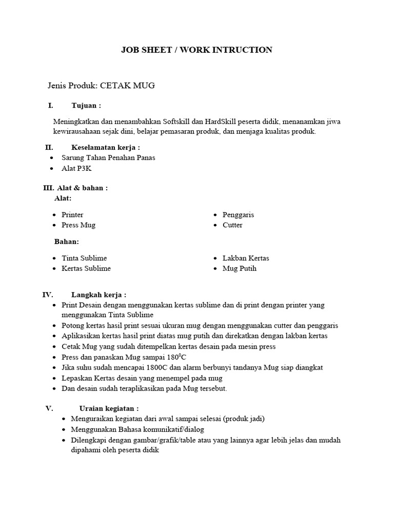 Contoh Format JOB SHEET - WI | PDF