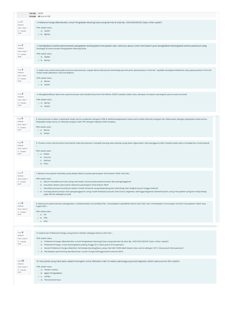 Soal Pretest Sertifikasi PBJ | PDF