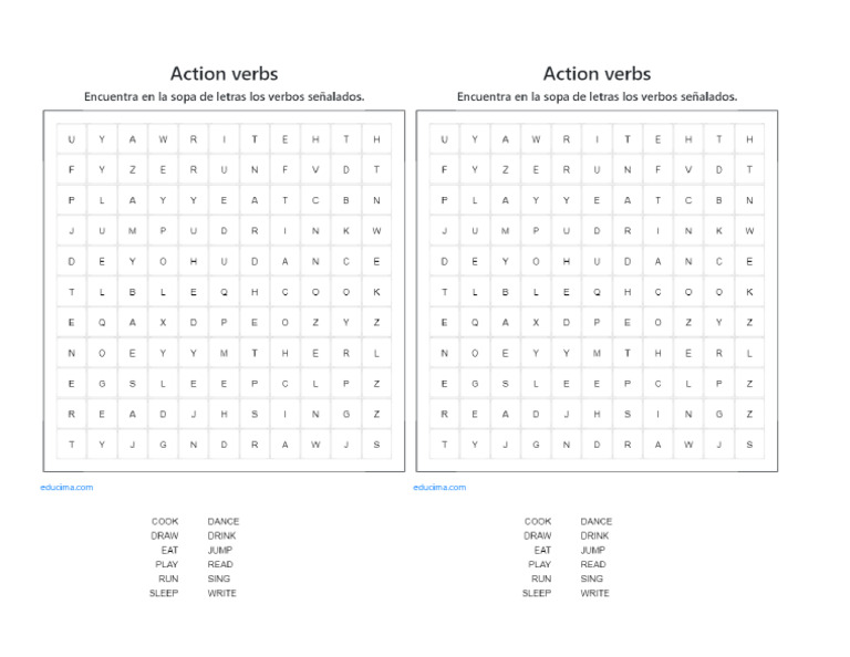 Sopa de Letras Verbs | PDF