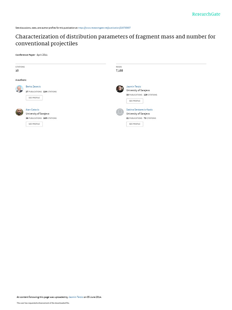 Ntrem 2011 Characterization Of Distribution Parameters Of Fragment Mass And Number For