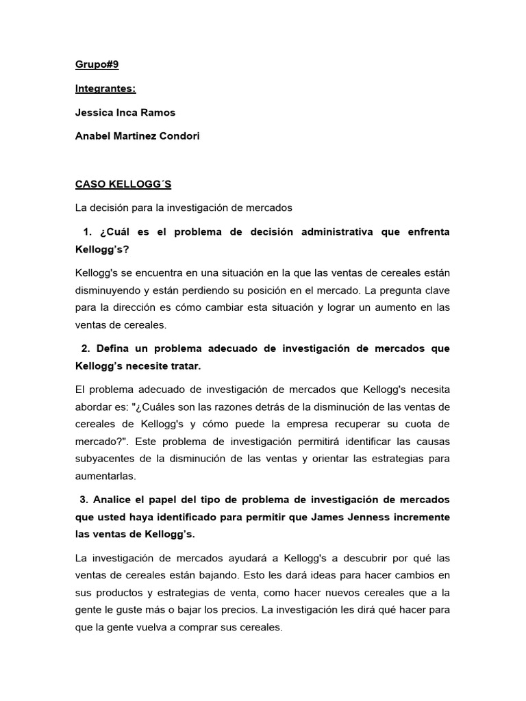 CASO KELLOGG'S | PDF | Marketing | Investigación de mercado