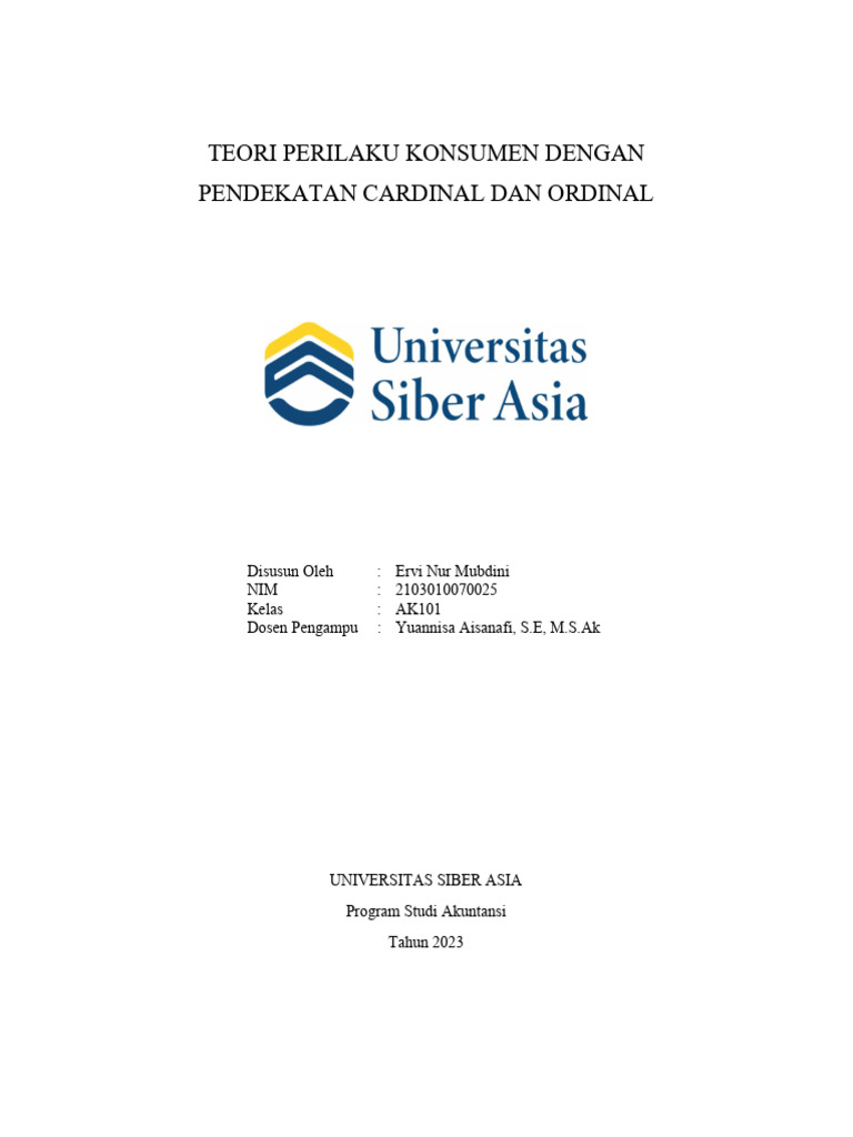 Teori Perilaku Konsumen Dengan Pendekatan Cardinal Dan Ordinal | PDF