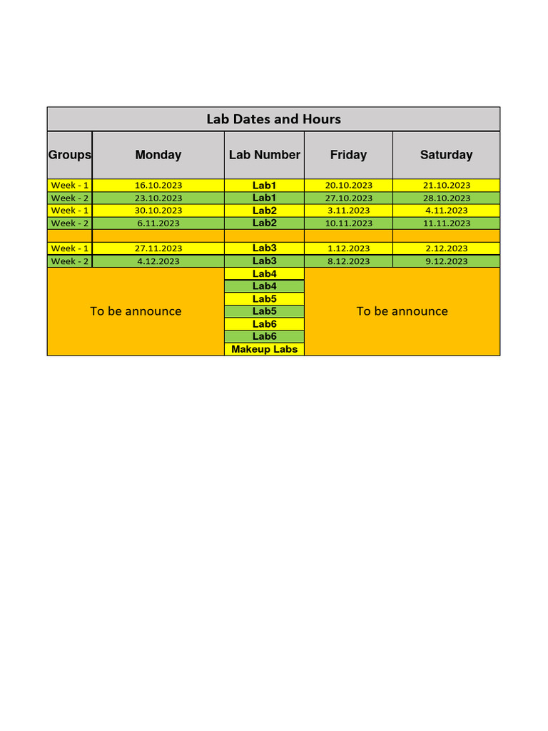 Lab Dates and Sections Updated V 3 | PDF