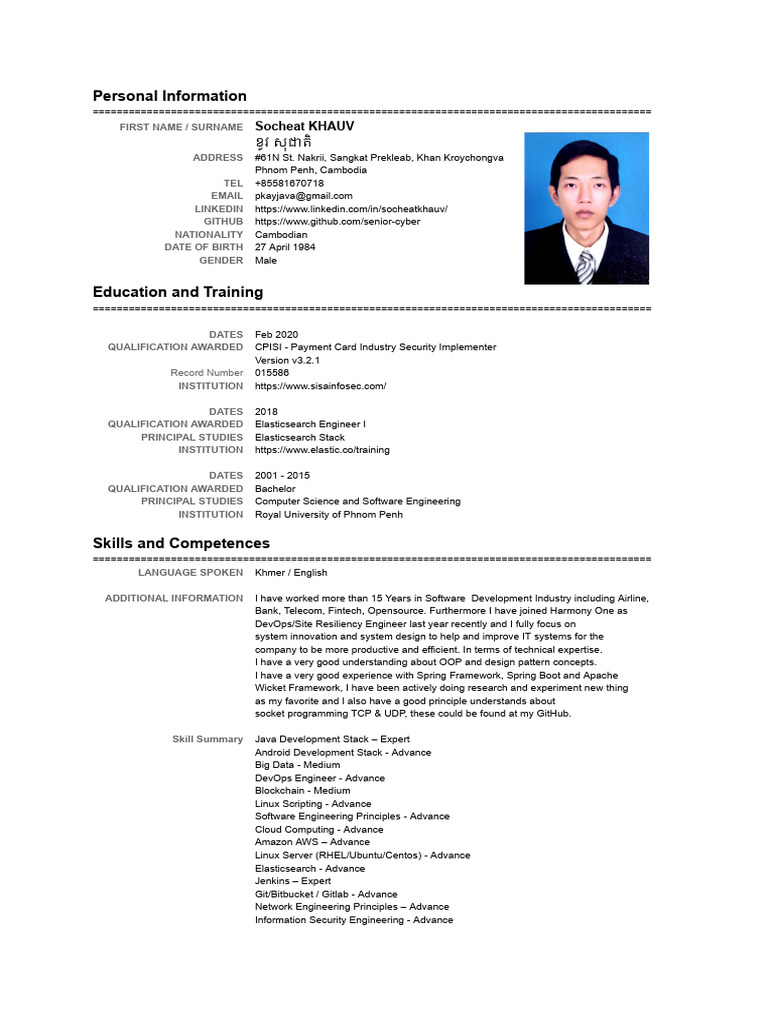 Socheat CV | PDF | Spring Framework | Eclipse (Software)