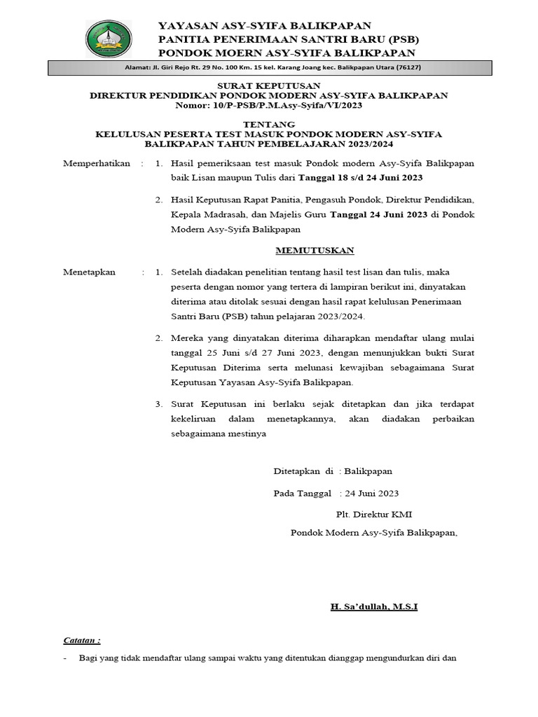 SK Kelulusan PSB 2023 | PDF