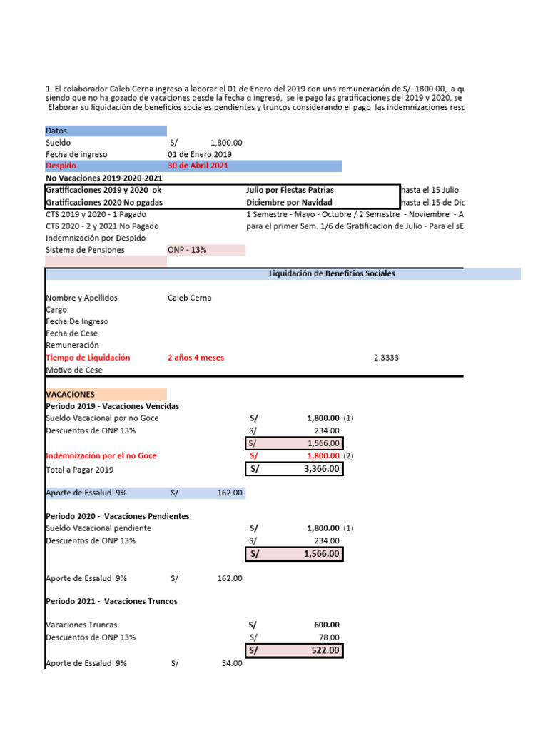 liquidación de Beneficios sociales | PDF | Compensación laboral | Relaciones laborales