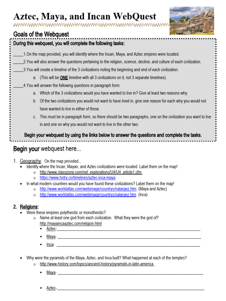 Aztec Maya Inca Kantor - Webquest | PDF | Inca Empire | Deities