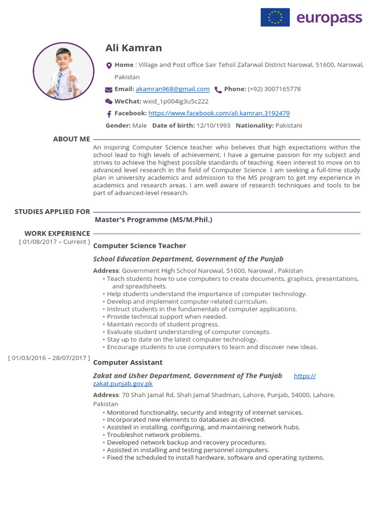 Ali Kamran CV-F4 | PDF