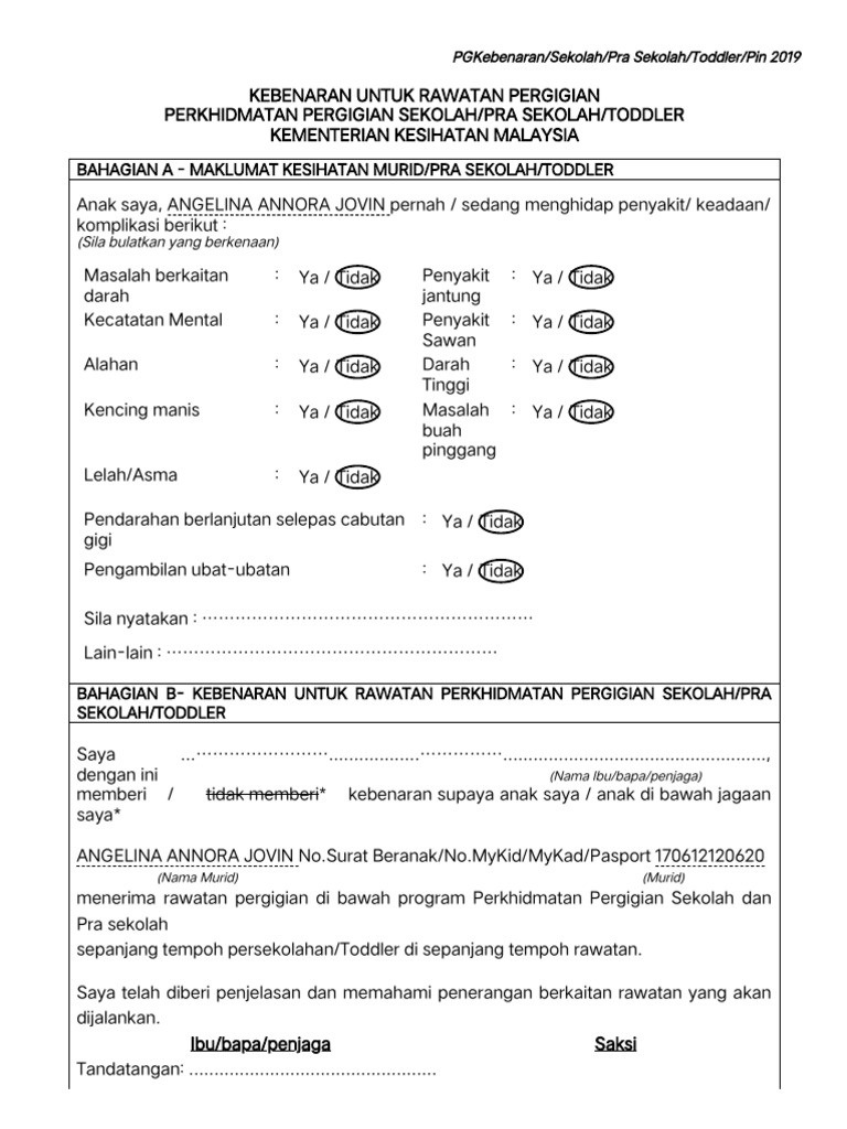 Kebenaran Rawatan Pergigian 170612120620 | PDF