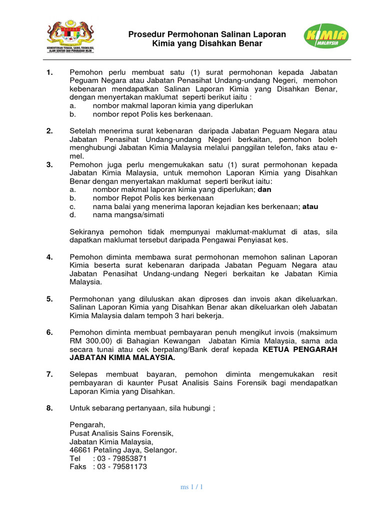 1b Prosedur Mendapatkan Salinan Laporan Kimia Yang Disahkan Benar Wang ...