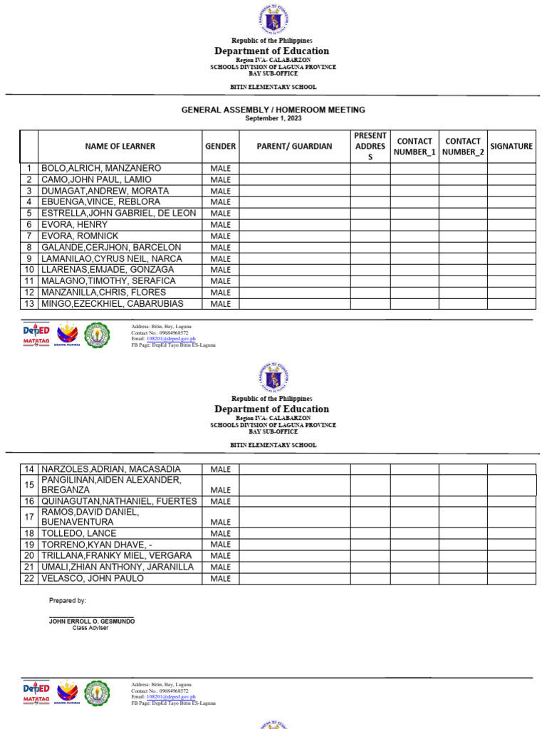 Attendance-Sheet Gen-Assembly G4 Pipit | PDF