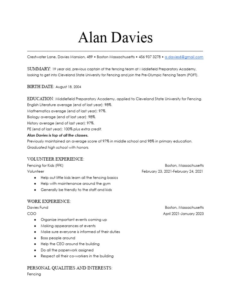 Alan Davie's Resume | PDF