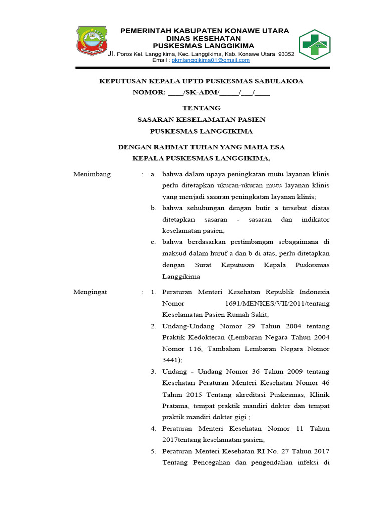 SK Sasaran Keselamatan Pasien | PDF