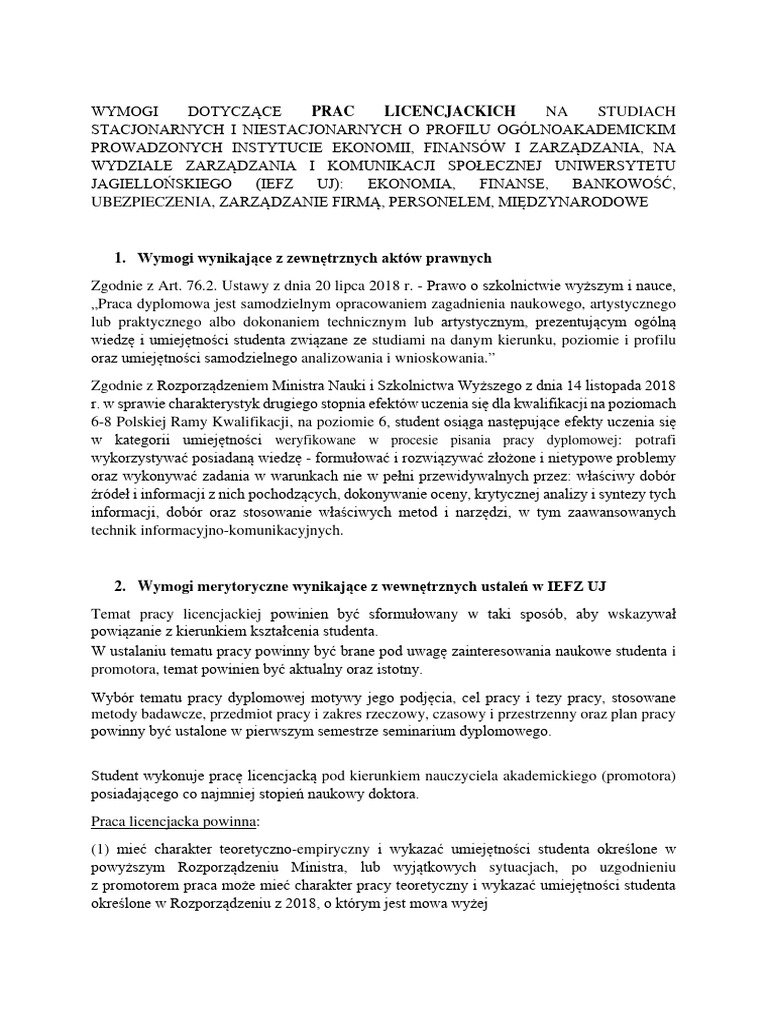 Wymogi Do Prac Lic IEFiZ - 2023 | PDF