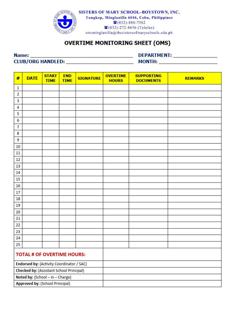 Overtime Monitoring Sheet Template | PDF