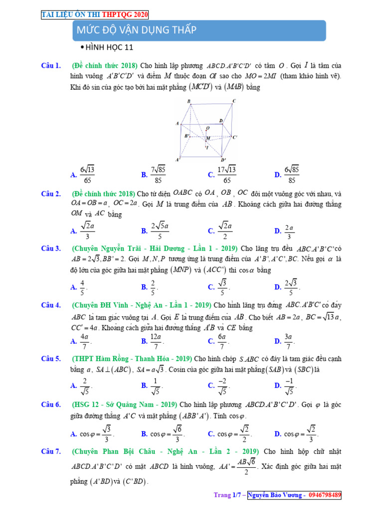 1h-3 Hình Học 11 (Tài Liệu Ôn Thi Thptqg) | PDF