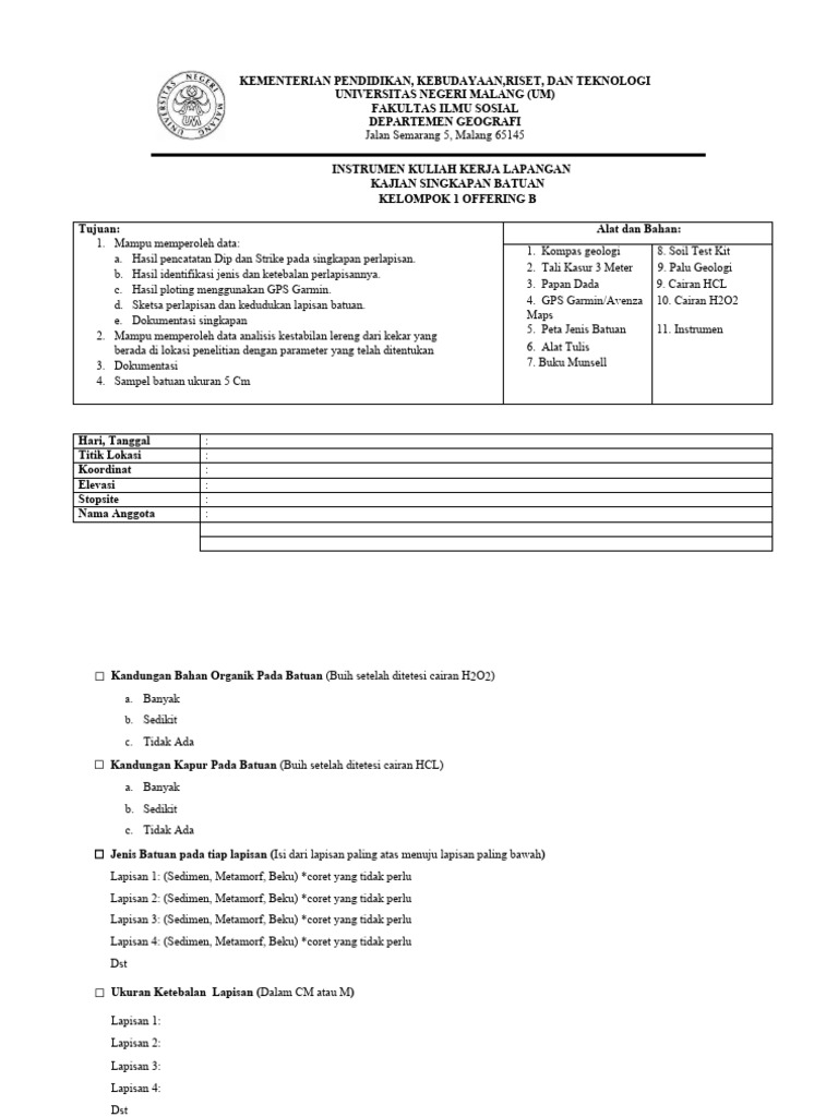 Instrumen Singkapan Batuan BKS | PDF