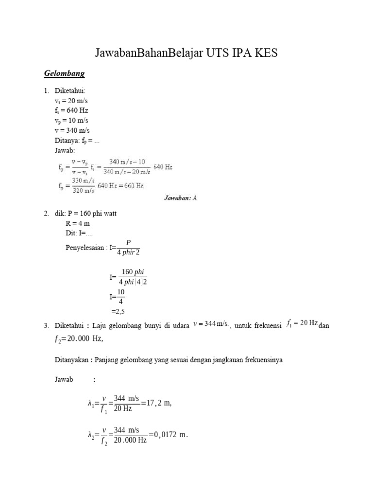 Jawaban Bahan Belajar UTS IPA KES | PDF