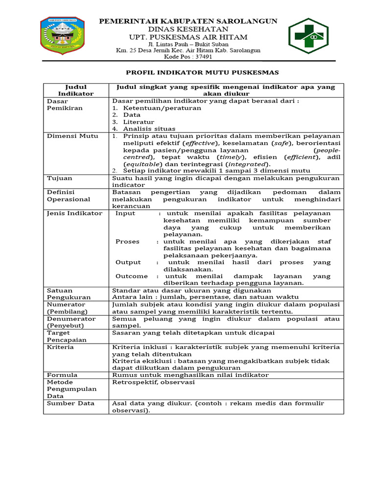 Indikator Mutu Puskesmas dan Pengukuran | PDF