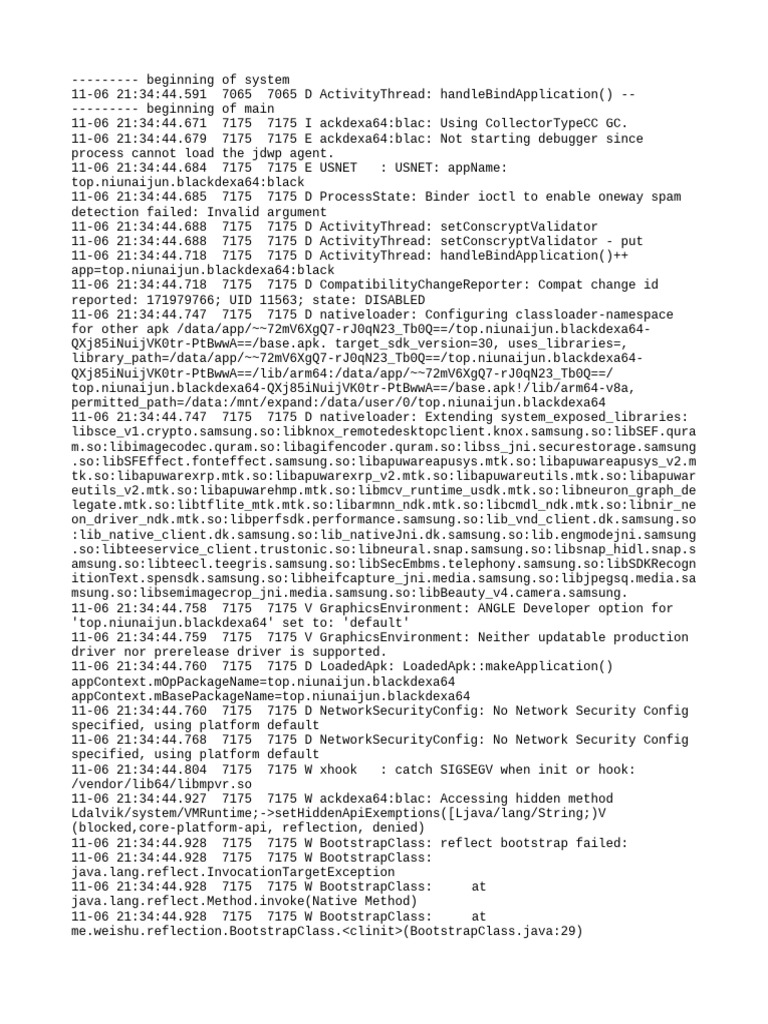 Top - Niunaijun.blackdexa64 Logcat | PDF | Java (Programming Language) | Computer Engineering