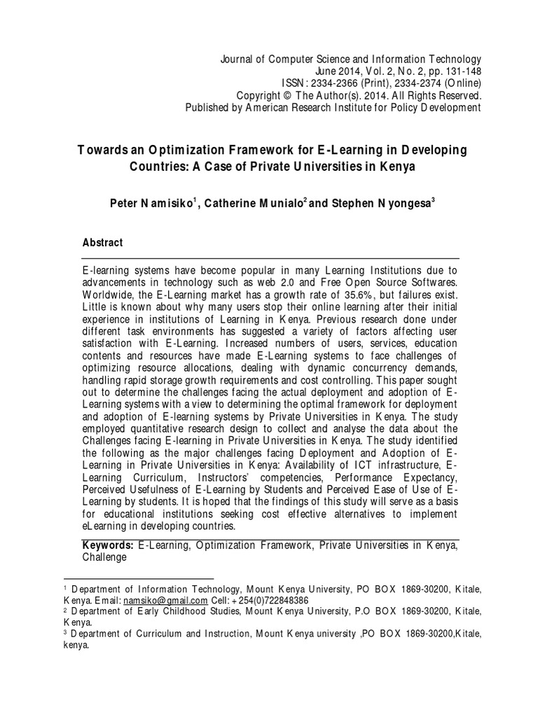 Towards An Optimization Framework For E-Learning in Developing | PDF | Educational Technology ...