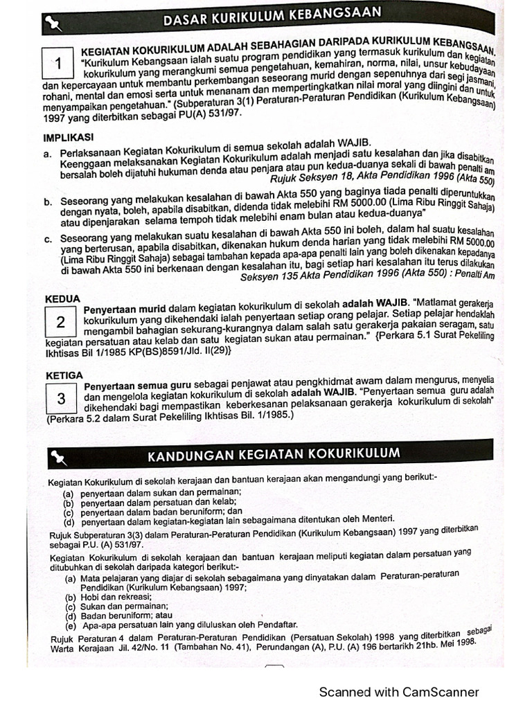 Dasar Kurikulum Kebangsaan - Kandungan Kegiatan Kokurikulum | PDF