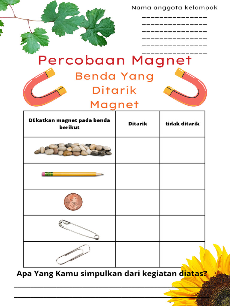 Magnetic Attraction Science Experiment Worksheet (2) | PDF