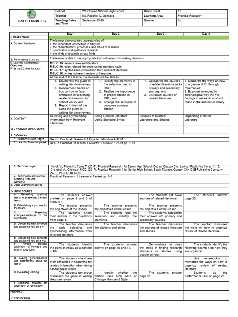 DLL Week 5 | PDF | Learning | Teachers