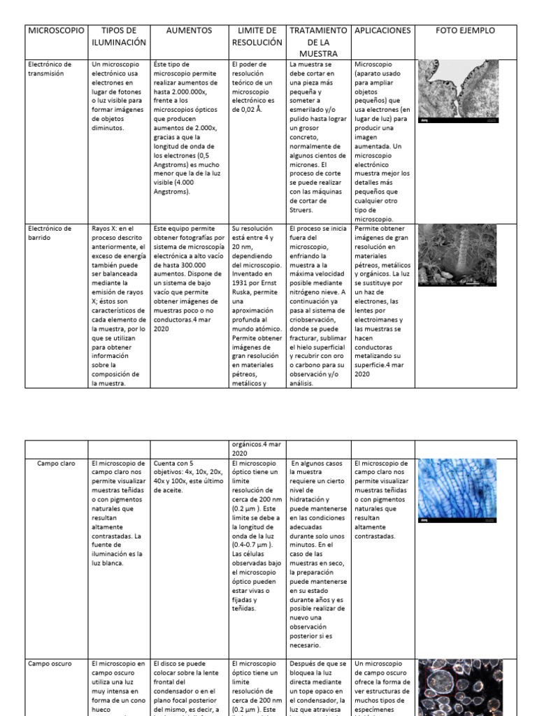 Tipos de microscopios y sus usos | PDF | Microscopio | Ultravioleta