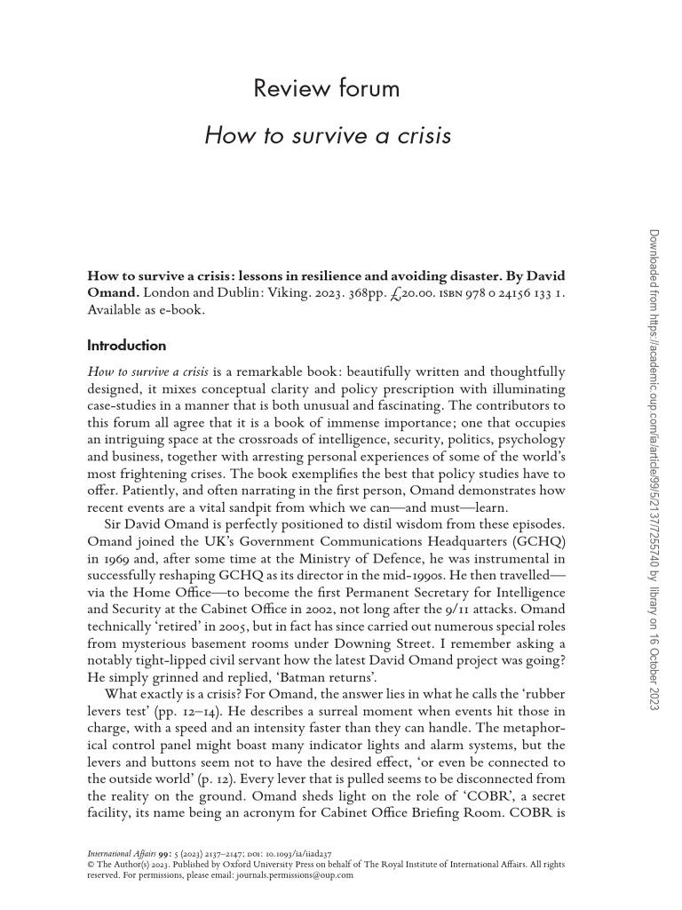 How To Survive A Crisis | PDF